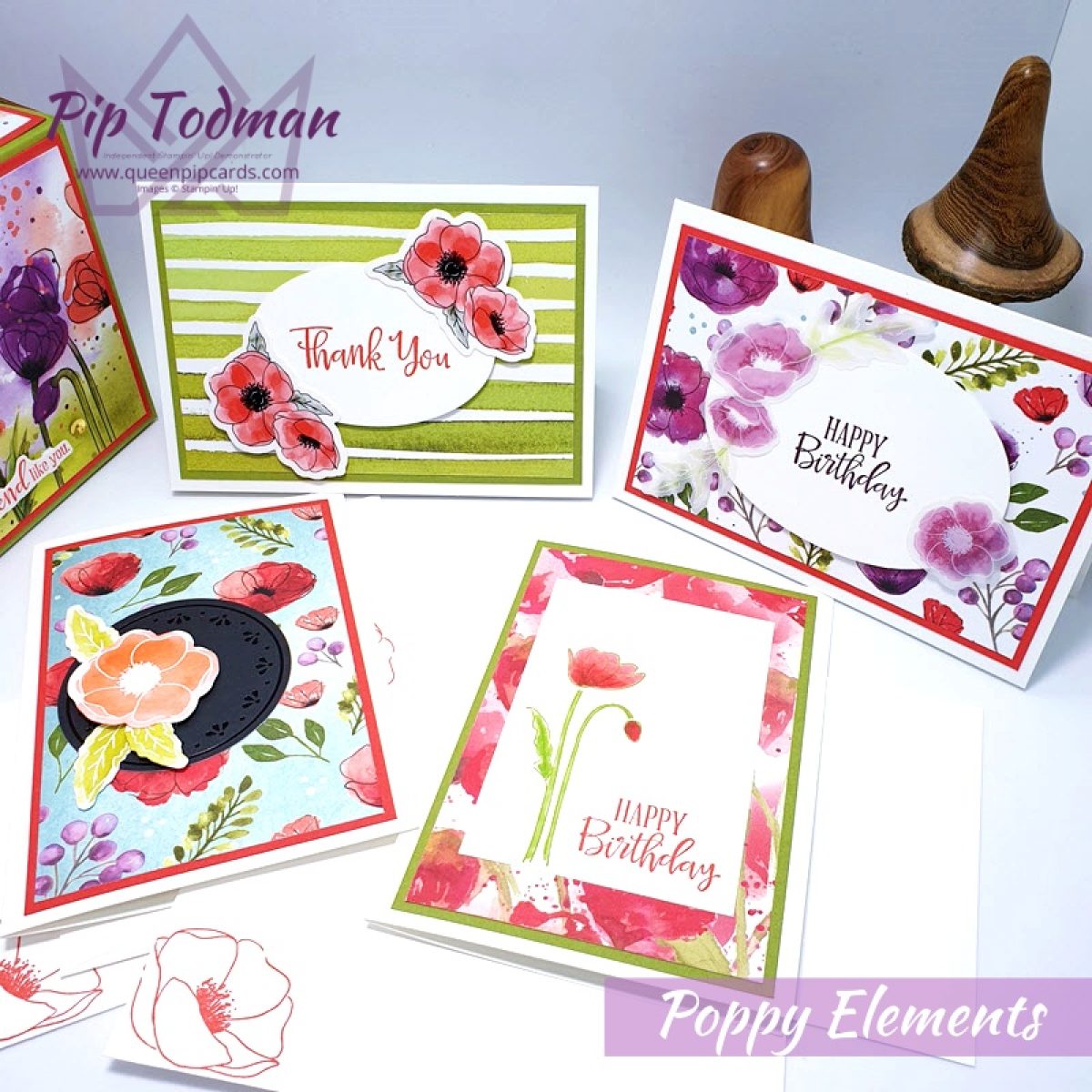 Peaceful Poppies Elements - 4 Note Cards - Queen Pip Cards