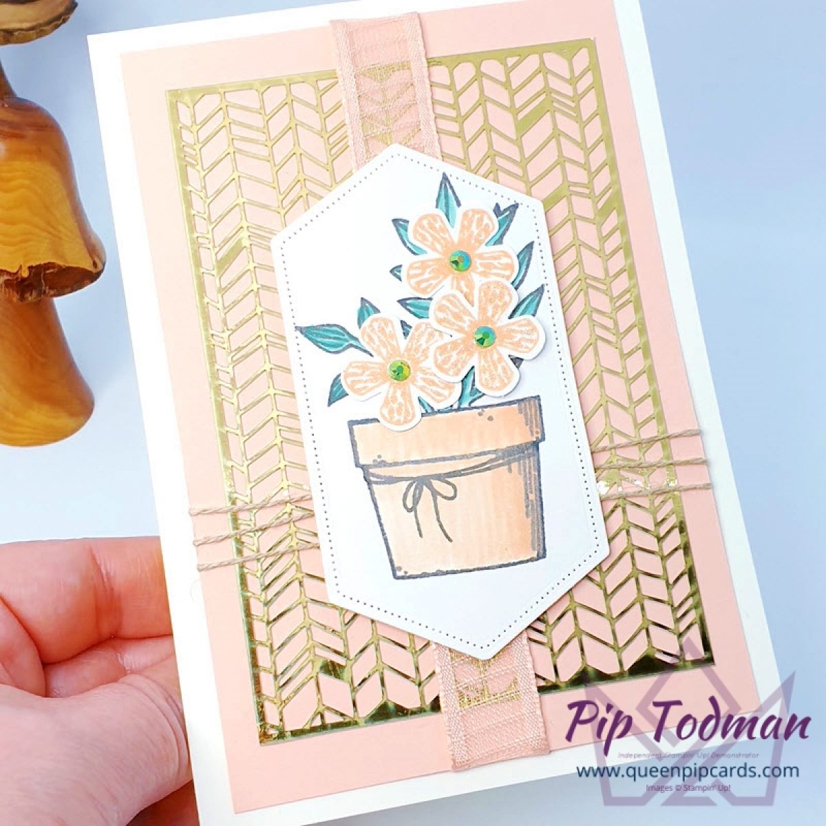 Flower Pot Card with Basket of Blooms - Queen Pip Cards